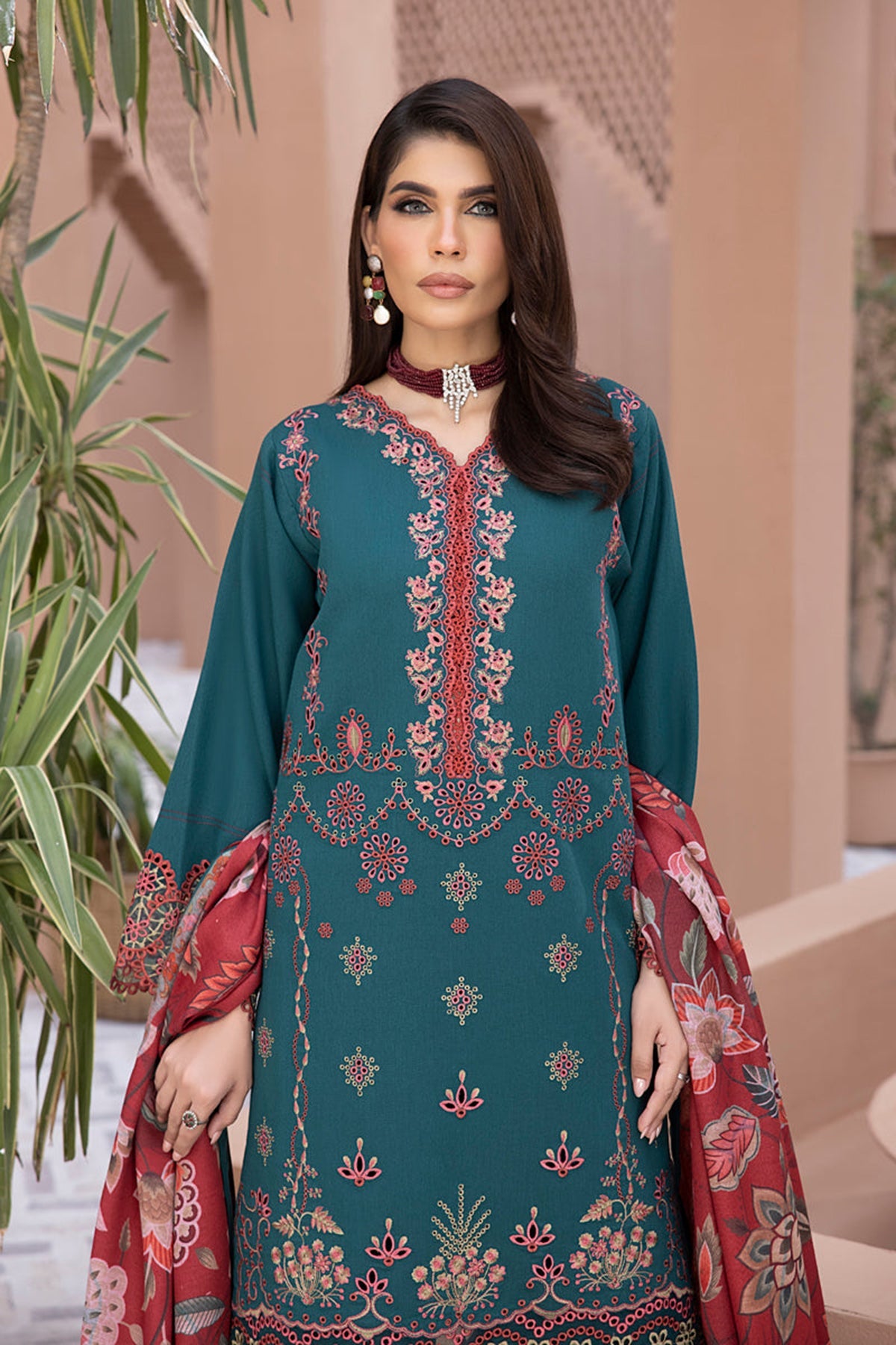 Winter 3PC Embroidered Dhanak with Printed Shawl - NA1786 – Natives