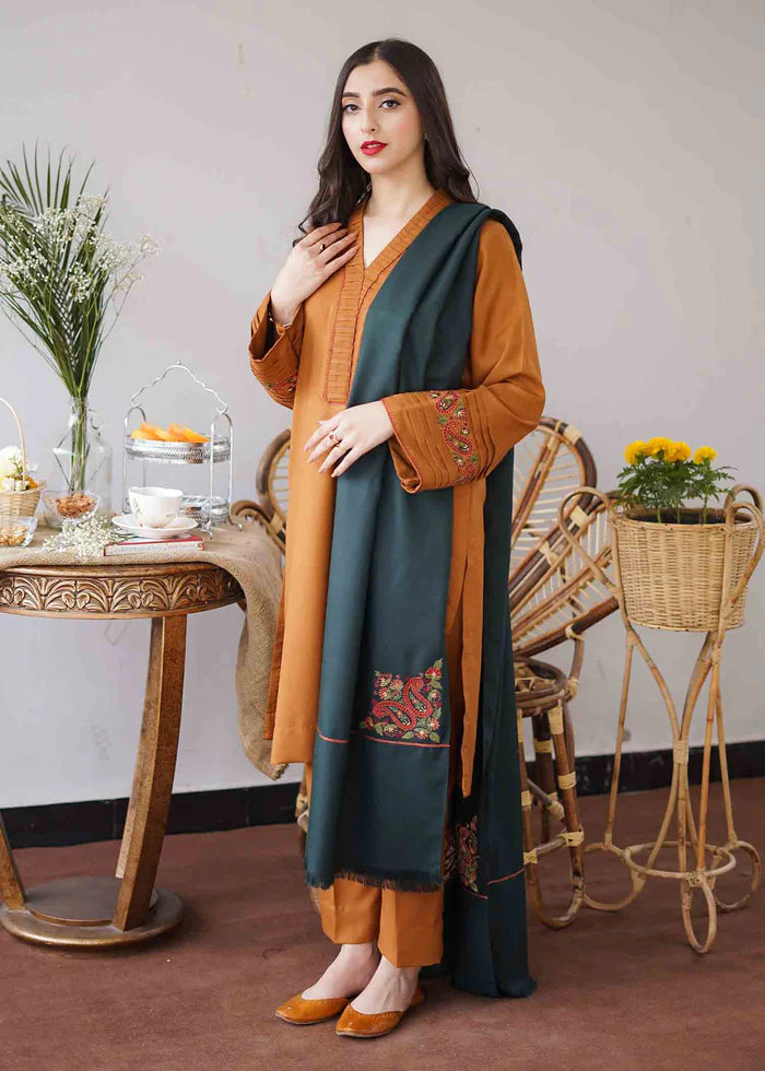 Winter 3PC Embroidered Dhanak Suit with Heavy Embroidered Dhanak Shawa ...