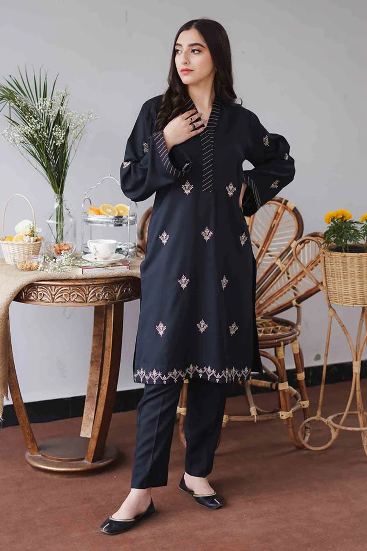 Aisling 3PC Embroidered Dhanak with Embroidered Dhanak Shawl - GA1760 ...