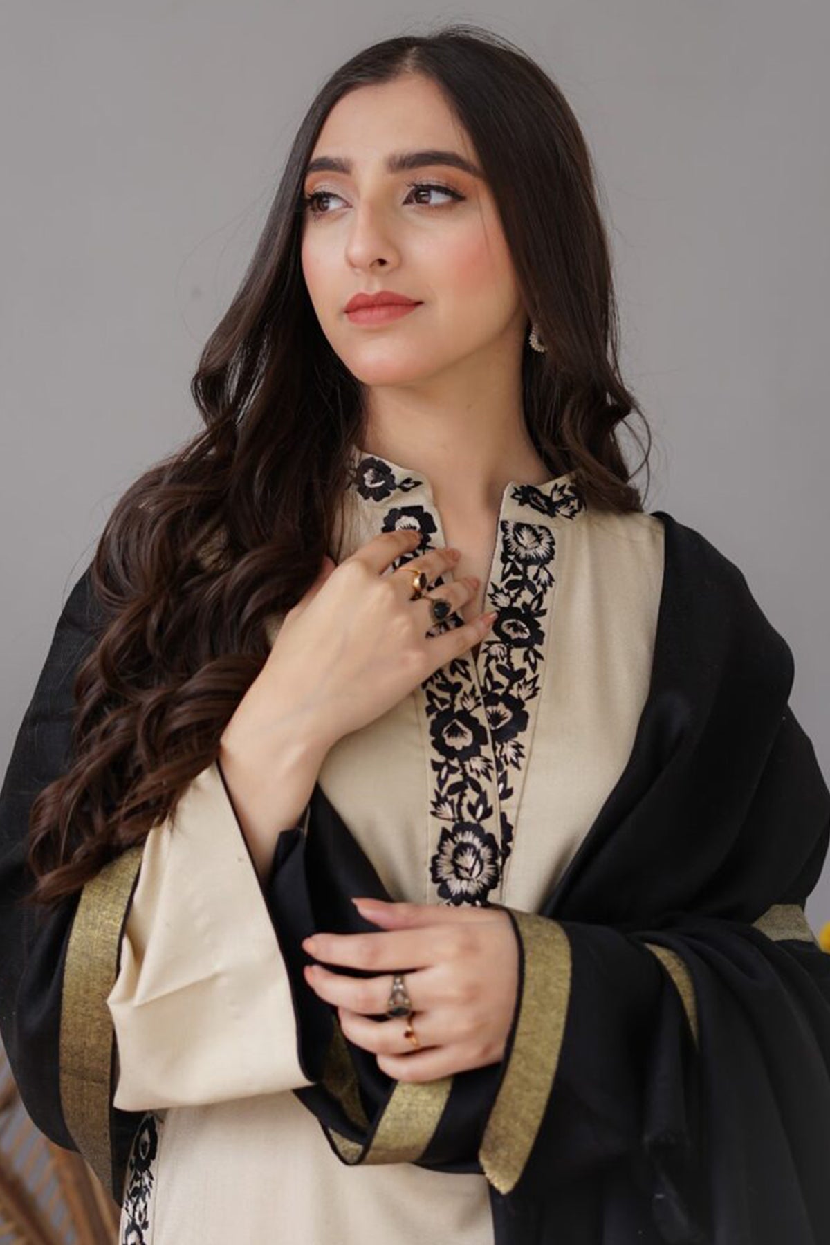 Aisling Light Skin 3PC Embroidered Dhanak with Embroidered Dhanak Shaw ...