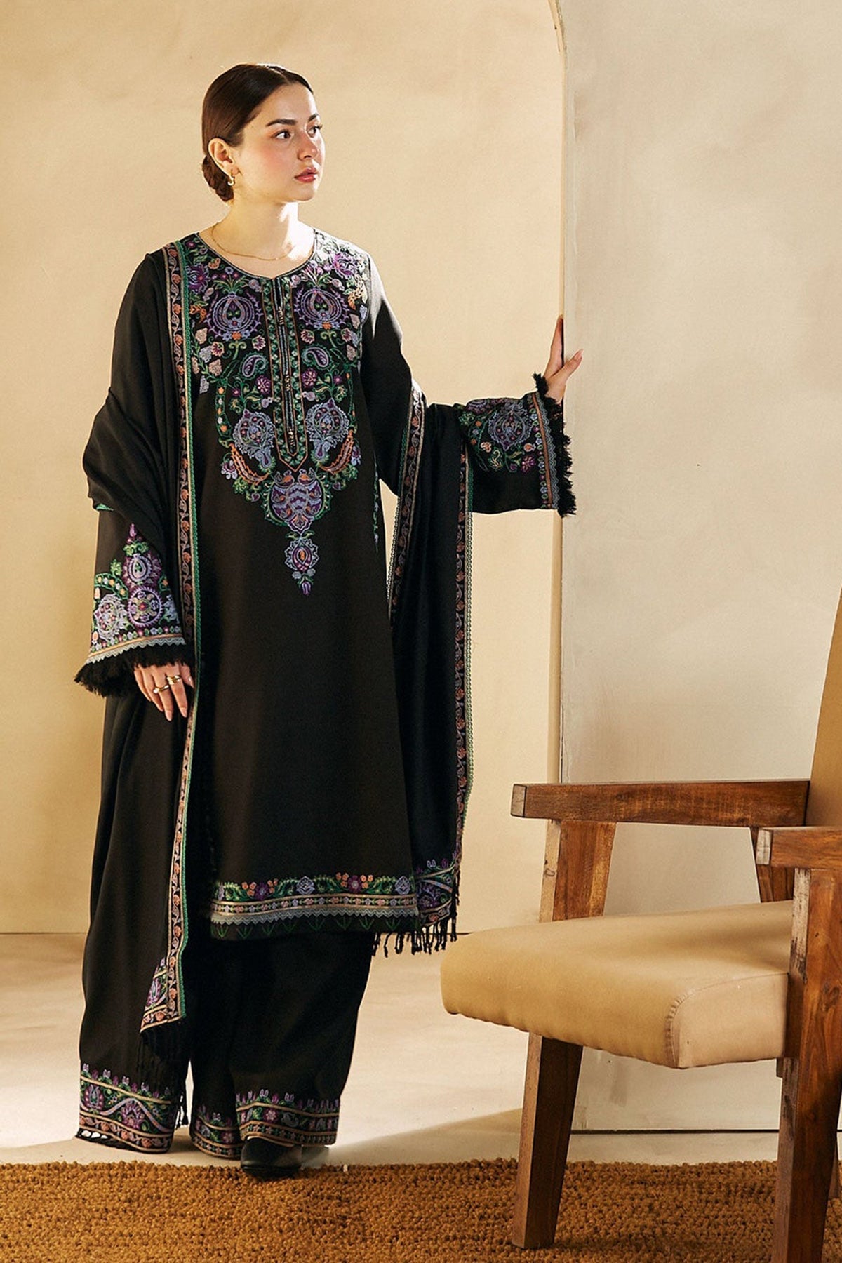Zara shajahan 3PC Embroidered Dhanak with Embroidered Dhanak Shawl - G ...